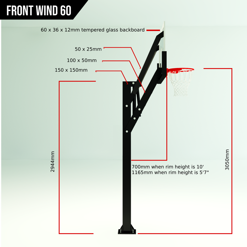 Boomer 60" - Home Basketball Hoop Post (In Ground, Front Wind) – Boomering