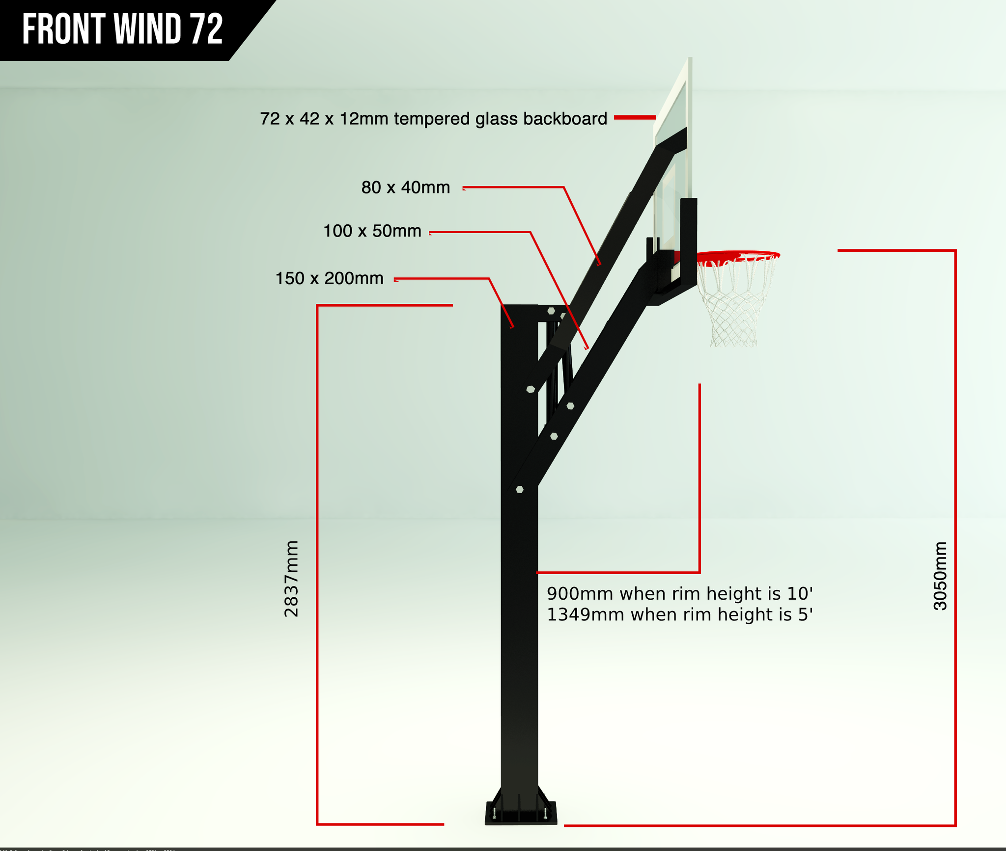 Boomer 72" - Home Basketball Hoop Post (In Ground, Front Wind) – Boomering